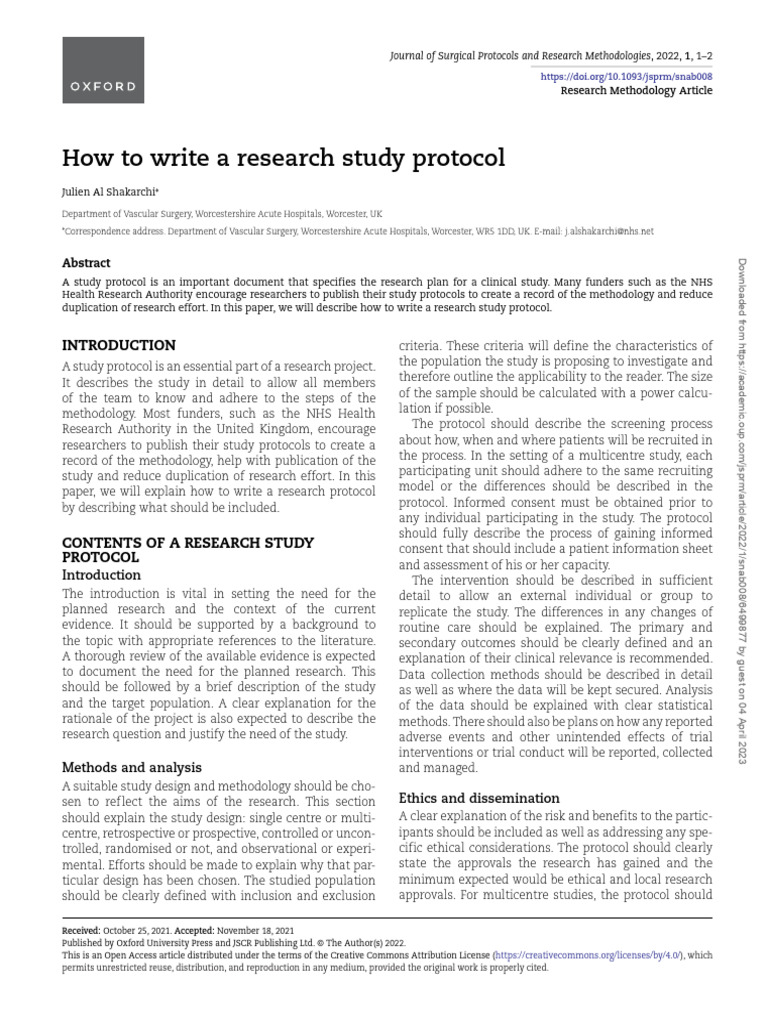 Shakarchi - 2022 (How To Write A Research Study Protocol) | PDF ...