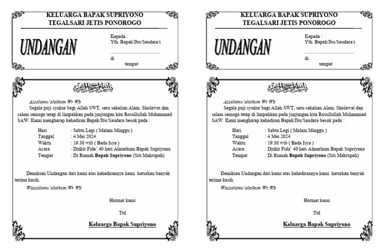 Undangan Dzikir 40 Hari | PDF