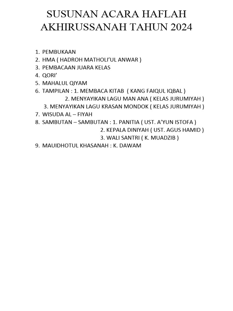 Susunan Acara Haflah Akhirussanah Tahun 2024 Pdf