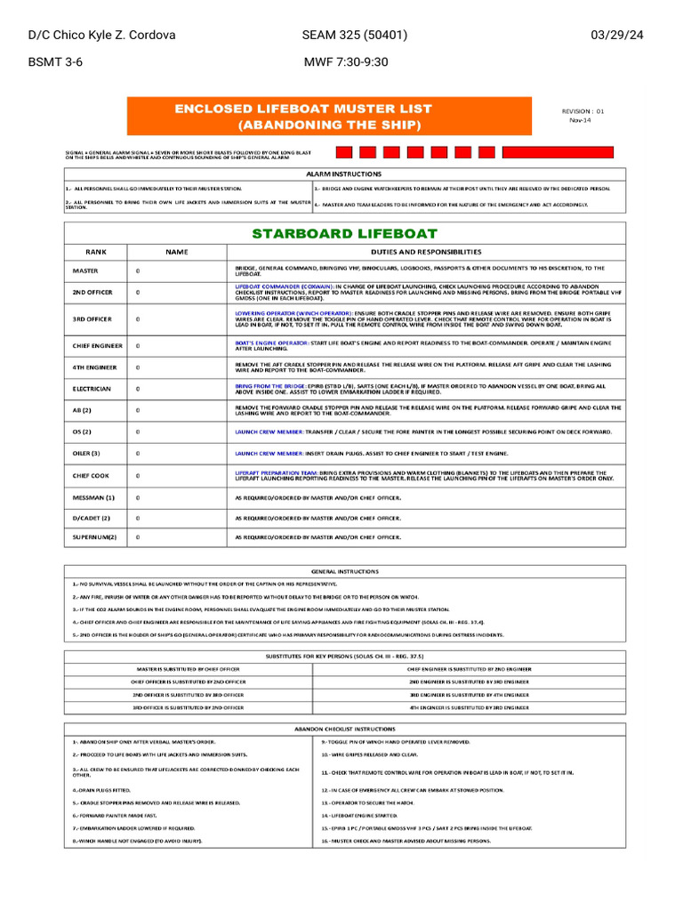 Muster List | PDF | Ships | Watercraft