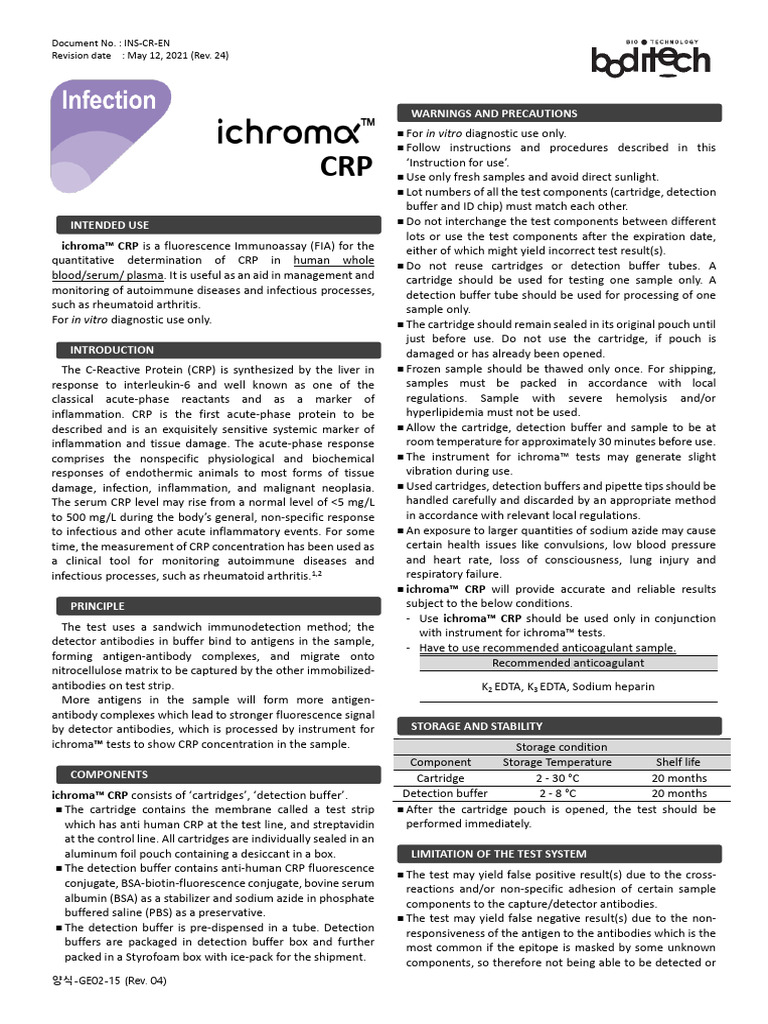 Ichroma CRP Rev.24 | PDF | C Reactive Protein | Blood Plasma