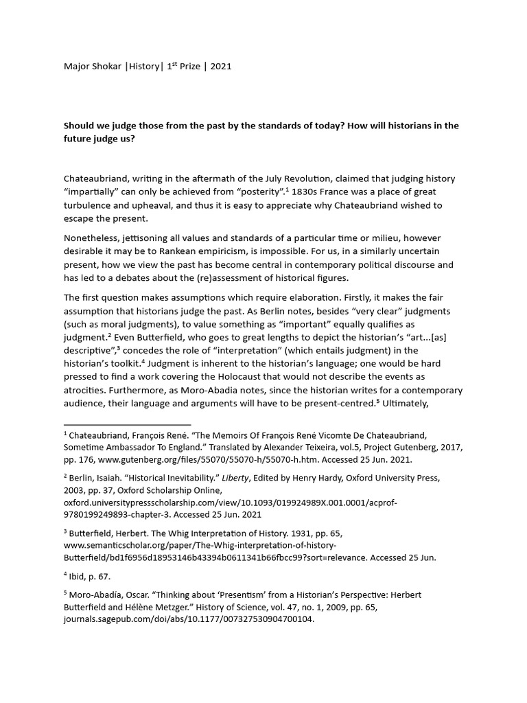 Judging History: Present vs. Past Standards | PDF | Historian | Morality