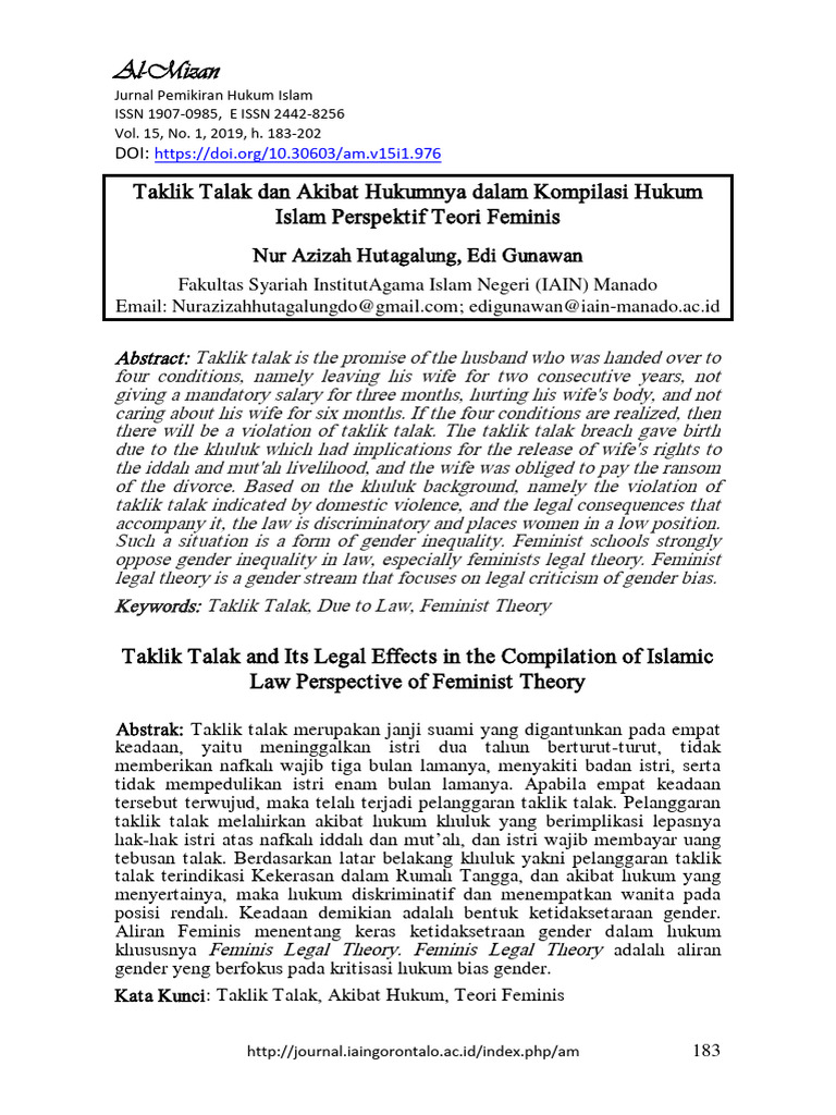 Taklik Talak Dan Akibat Hukumnya Dalam Kompilasi Hukum Islam Perspektif ...