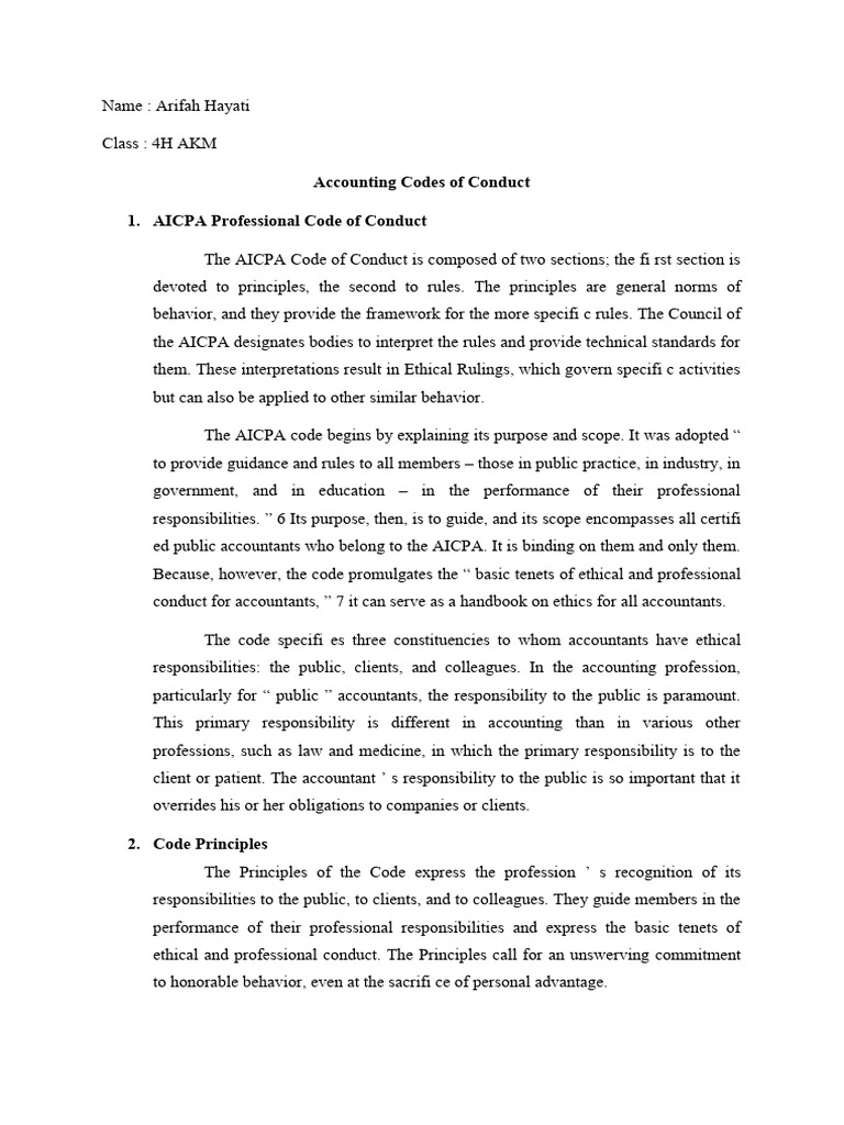 Accounting Codes of Conduct 1. AICPA Professional Code of Conduct | PDF ...