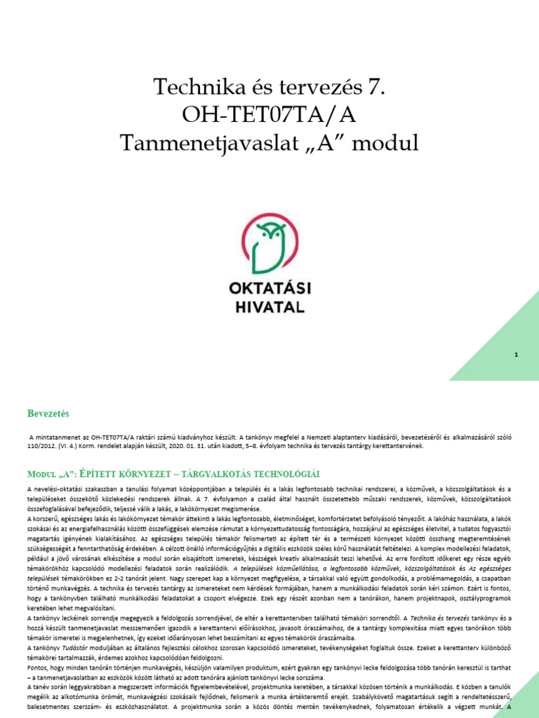 OH-TET07TA A Technika Tervezes 7 A Modul Tanmenet Jav | PDF