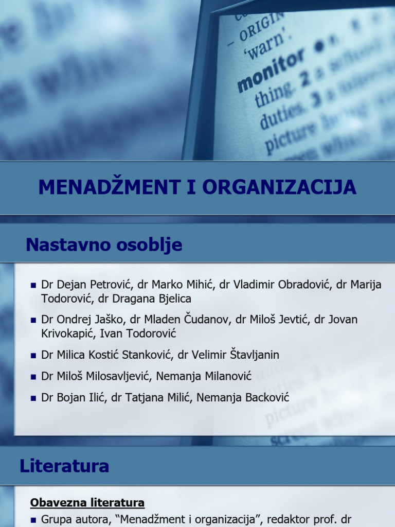 Menadzment I Organizacija - Opšte Informacije | PDF