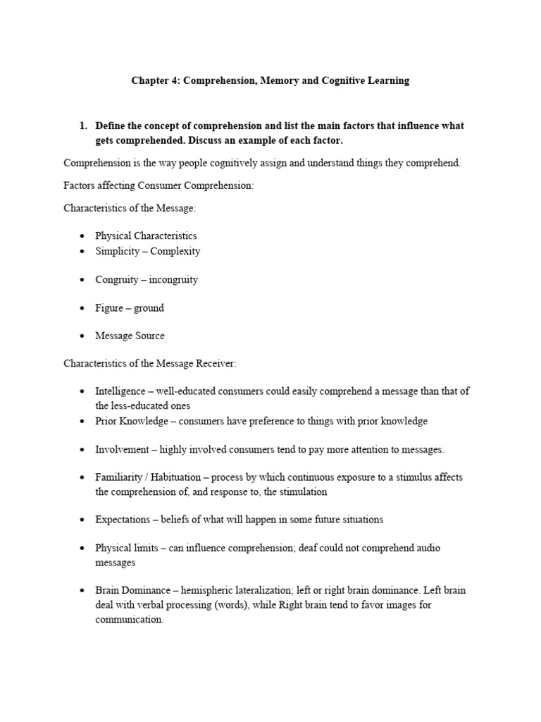 Consumer Behavior - Comprehension, Memory and Cognitive Learning | PDF ...