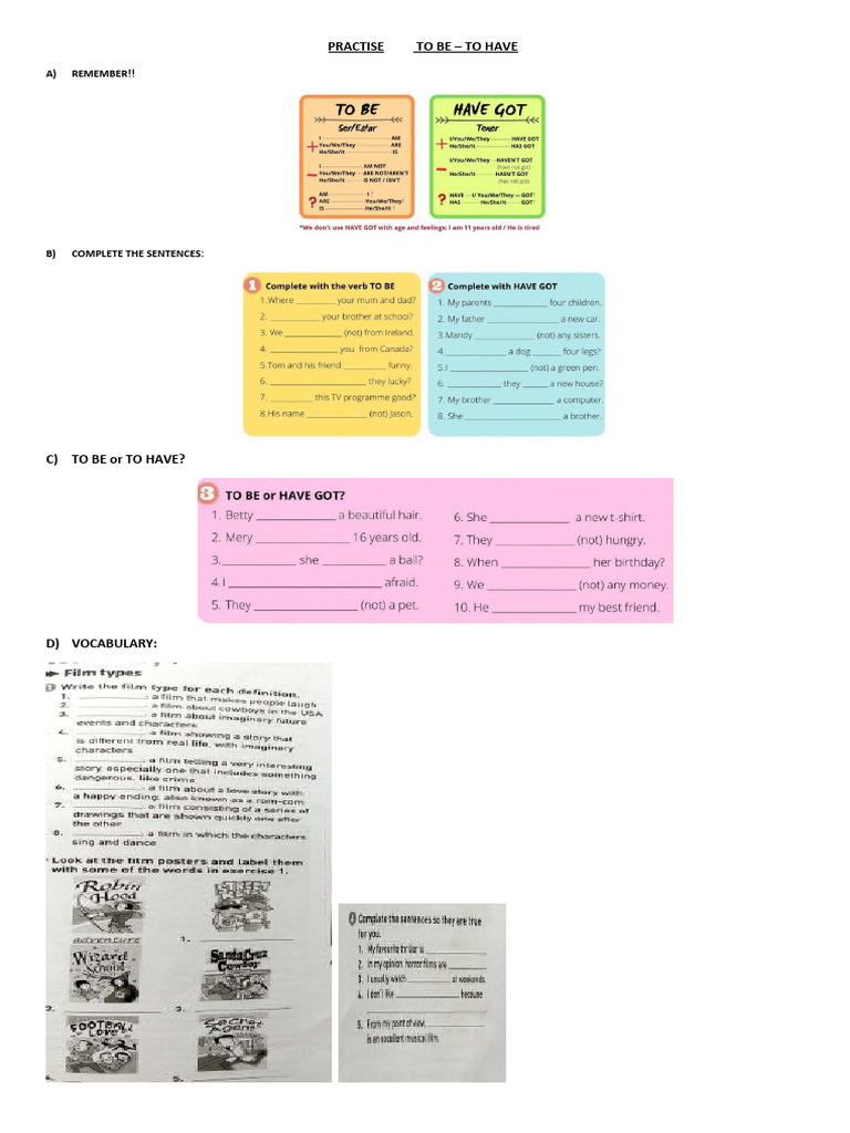 Ejercitacion 1 To Be - To Have | PDF