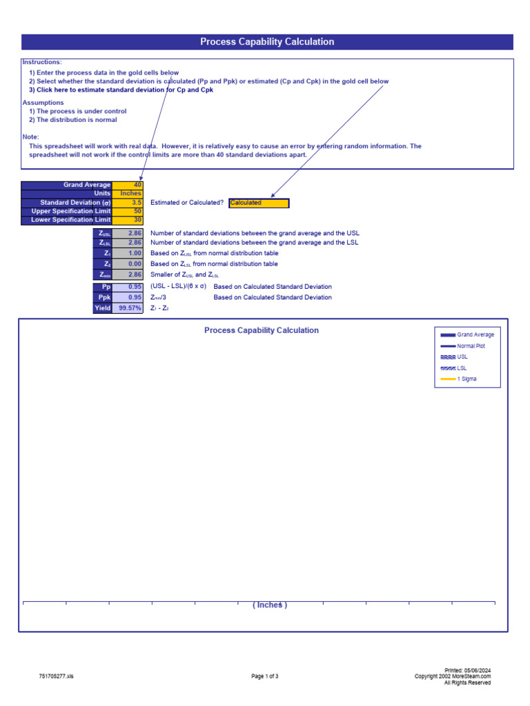 Process Capability - Excel 2003, 2007 | PDF | Standard Deviation ...