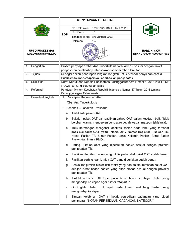 Sop Menyiapkan Obat Oat | PDF