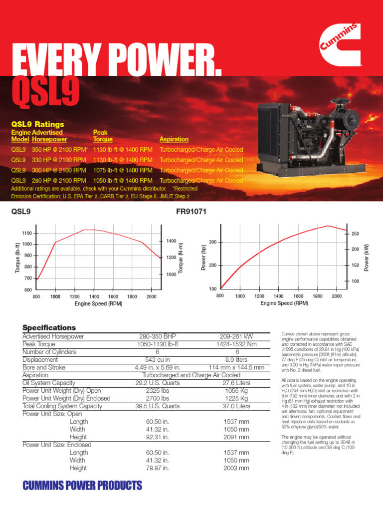 QSL9 Engine Specs for Industry Pros | PDF | Horsepower | Engines