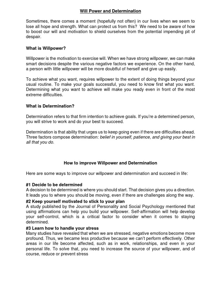Assembly-Will Power and Determination | PDF | Self-Management | Self ...
