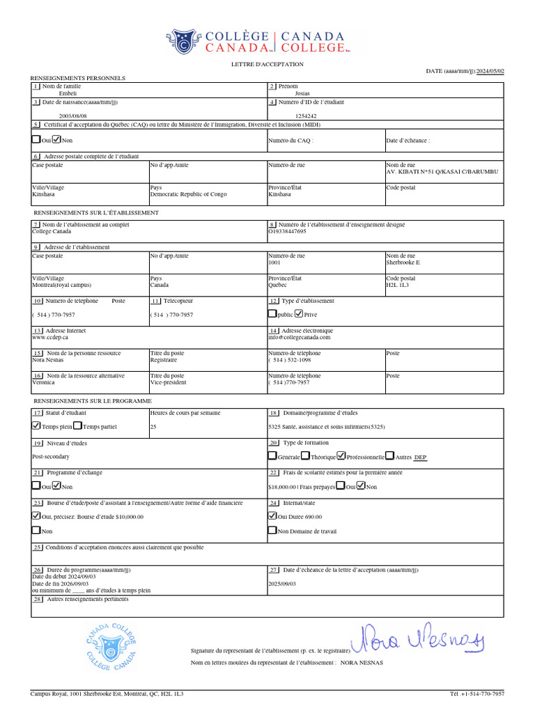Letter of Admission Cic | PDF
