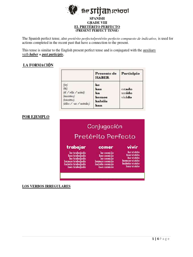 G8 NOTES+WS 3 (Pret. Perfecto) | PDF | Lingüística