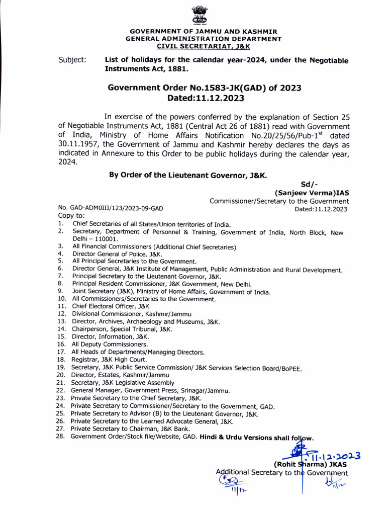 List of Holidays - 2024 | PDF | Government Of India | Government