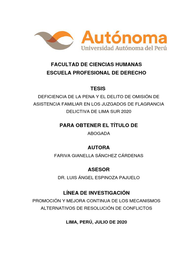 Facultad de Ciencias Humanas Escuela Profesional de Derecho: Lima, Perú, Julio de 2020 | PDF ...