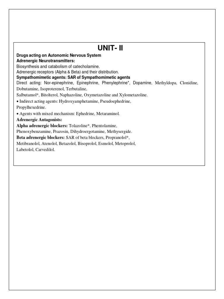 Unit-II Medi Chem I IVth Sem | PDF | Norepinephrine