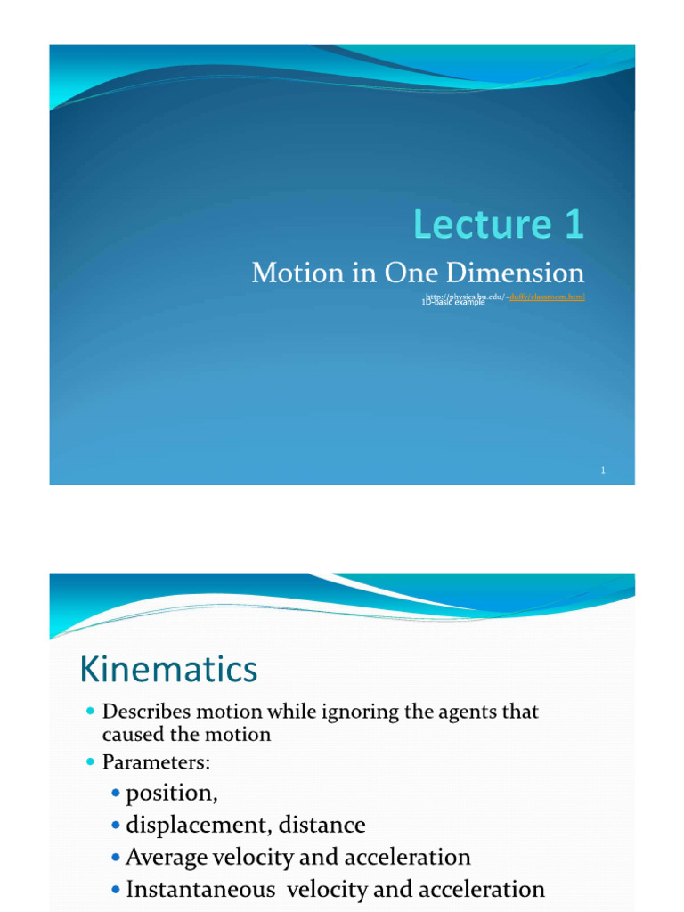 Lecture 1 - One Dimensional Motion | PDF