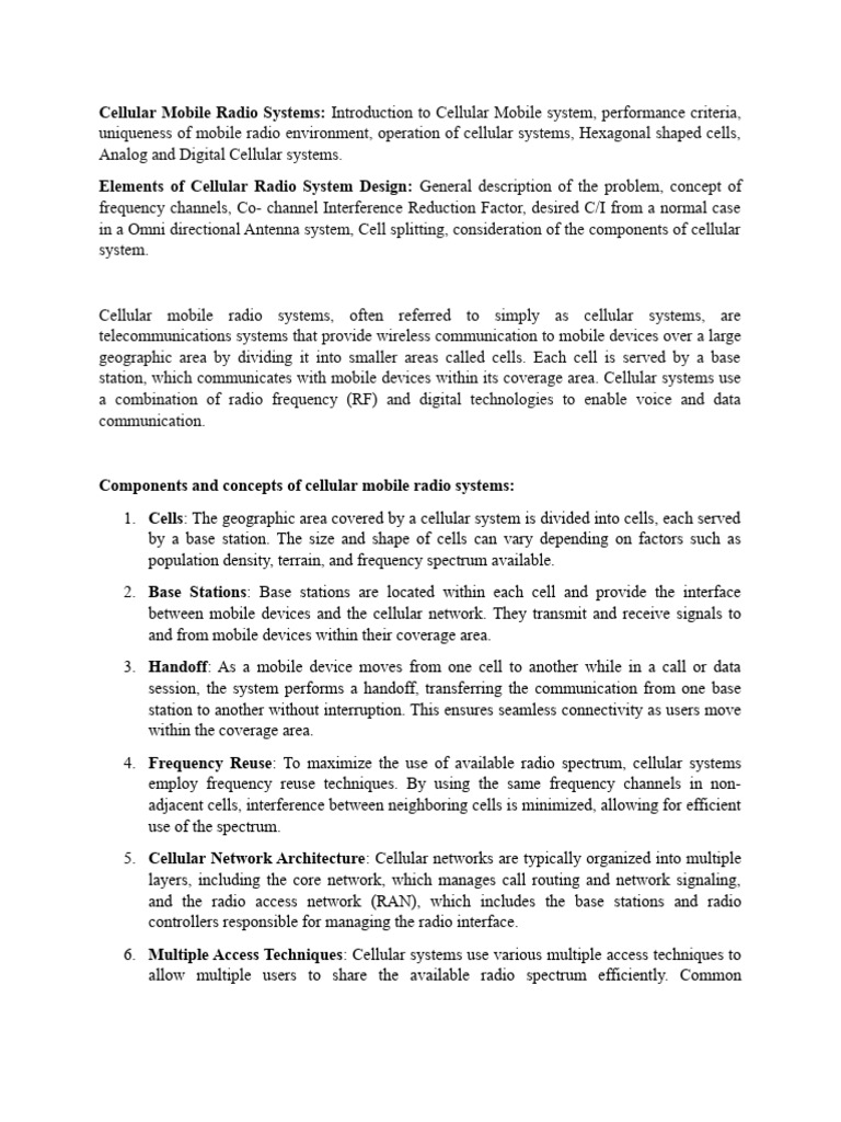 Unit 1 | PDF | Cellular Network | Channel Access Method