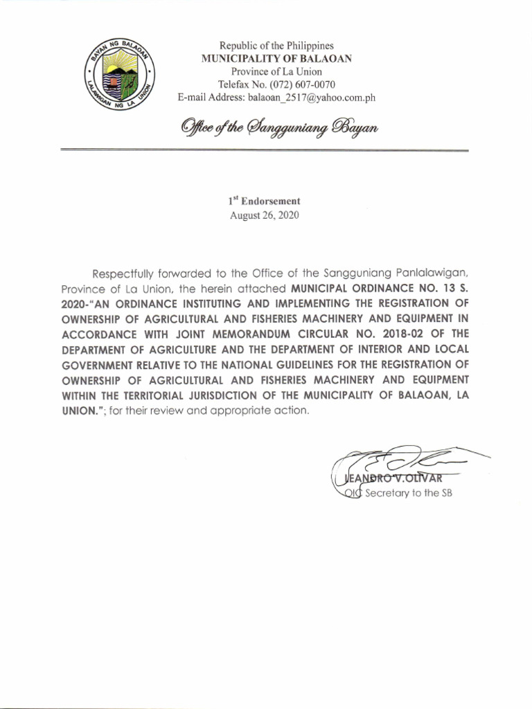 Municipal Ordinance No. 13 S. 2020 - Registration of ownership of ...