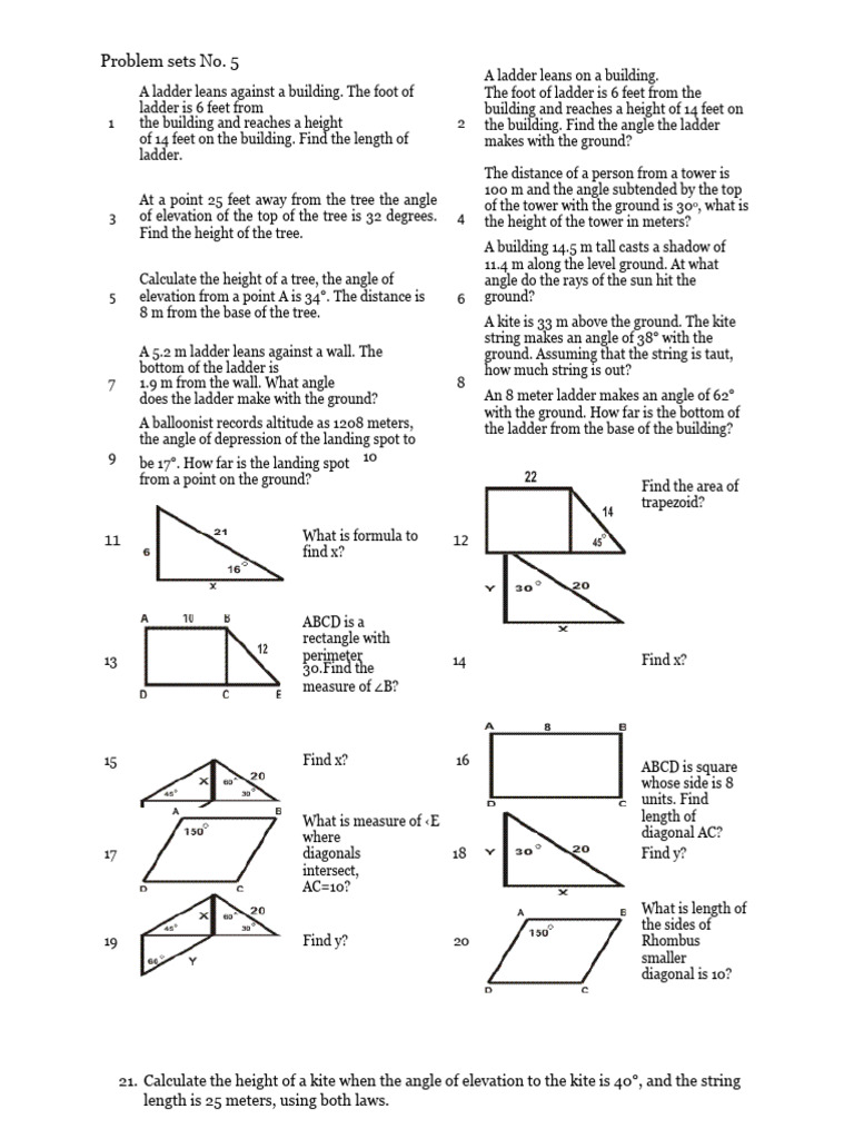 Math 110 Prob Sets 5 Trigonometry | PDF | Triangle | Euclidean Vector