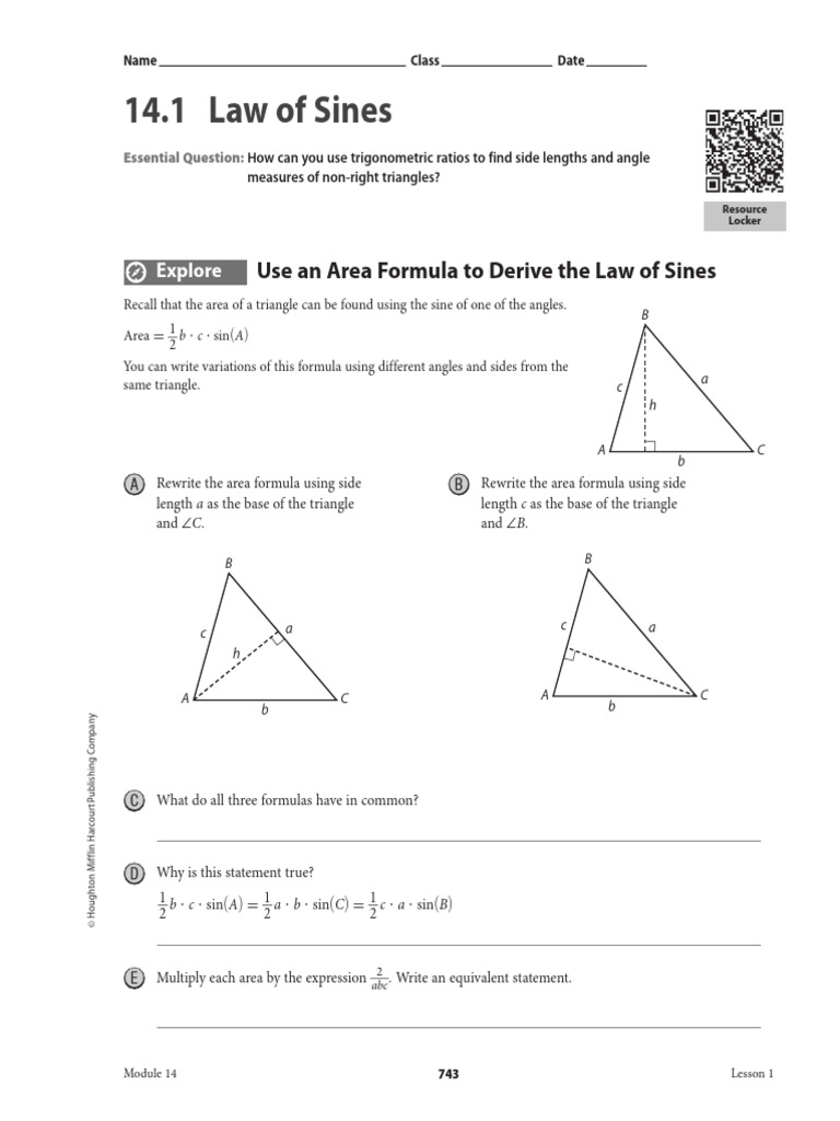 Use An Area Formula To Derive The Law of Sines | PDF | Triangle ...