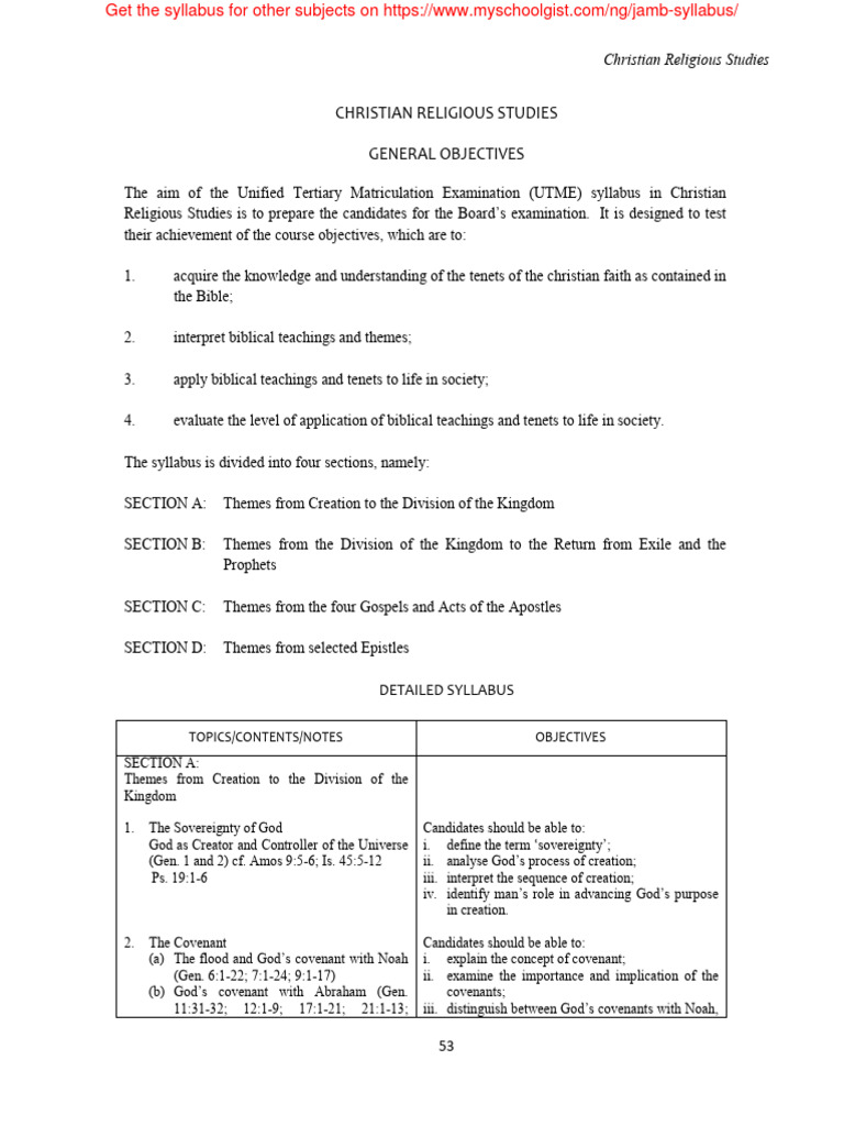 Christian Religious Studies Syllabus Overview | PDF | Books Of Kings ...