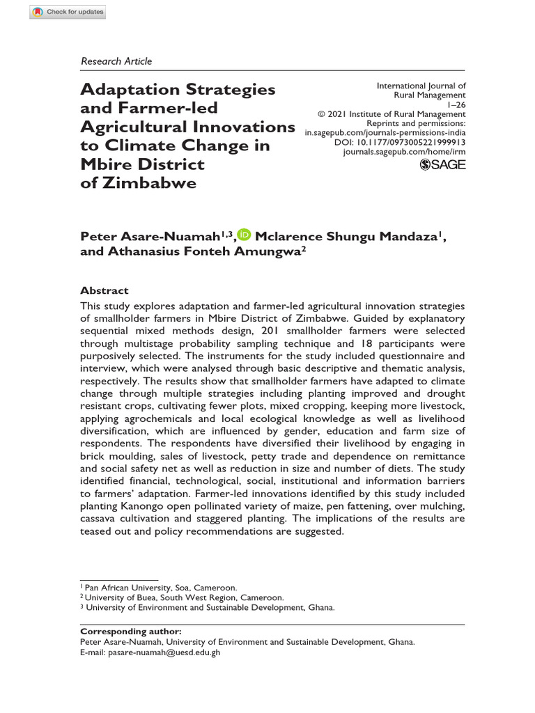 Adaptation Strategies and Farmer-Led Agricultural Innovations To Climate Change in Mbire ...