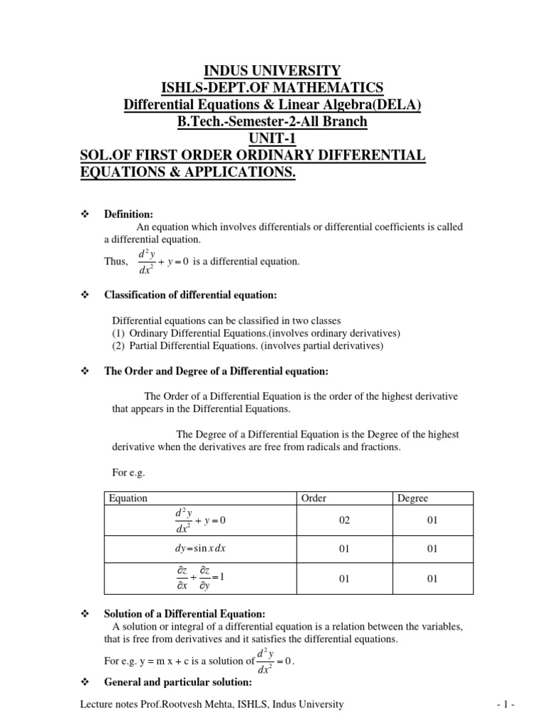 Unit 1 Dela Sem Ii Btech Ma0211 Pdf Equations Differential Equations 