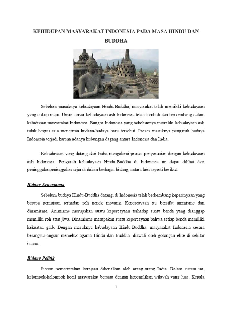 Kehidupan Masyarakat Indonesia Pada Masa Hindu Dan Buddha | PDF