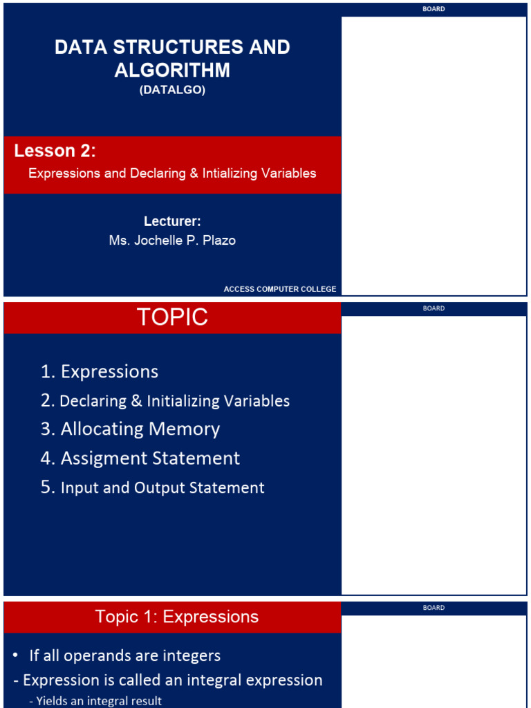 Datalgo Lesson 2 | PDF | Variable (Computer Science) | Integer (Computer Science)