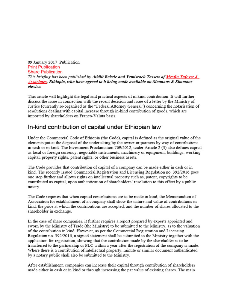 Capital Increases Under Ethiopian Law | PDF | Capital (Economics ...