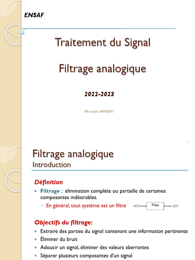 Filtrage Analogique : Concepts et Applications | PDF | Filtre ...