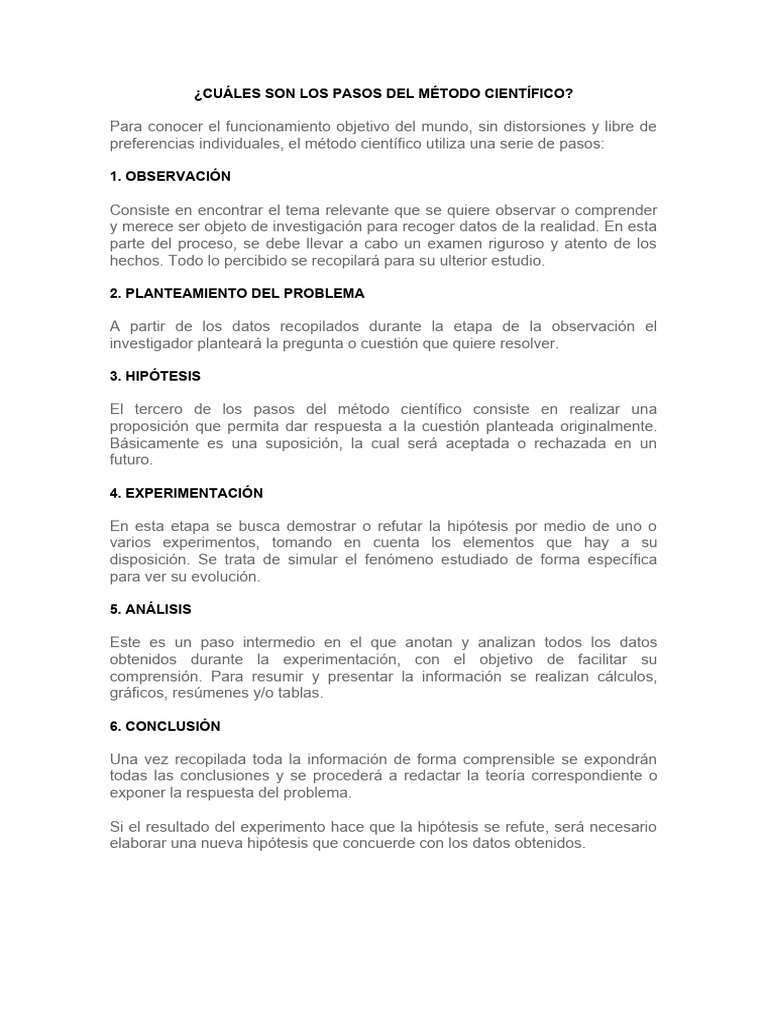 Cuáles Son Los Pasos Del Método Científico | PDF | Crecimiento personal ...