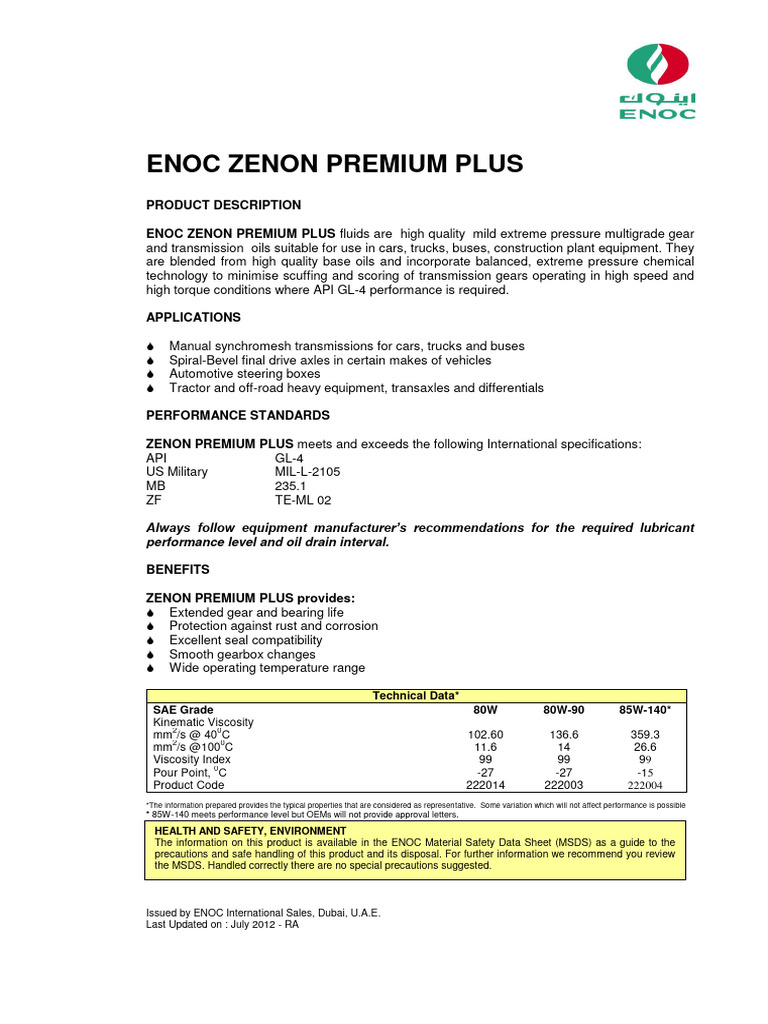 Zenon Premium Plus API GL4 | PDF | Manual Transmission | Truck
