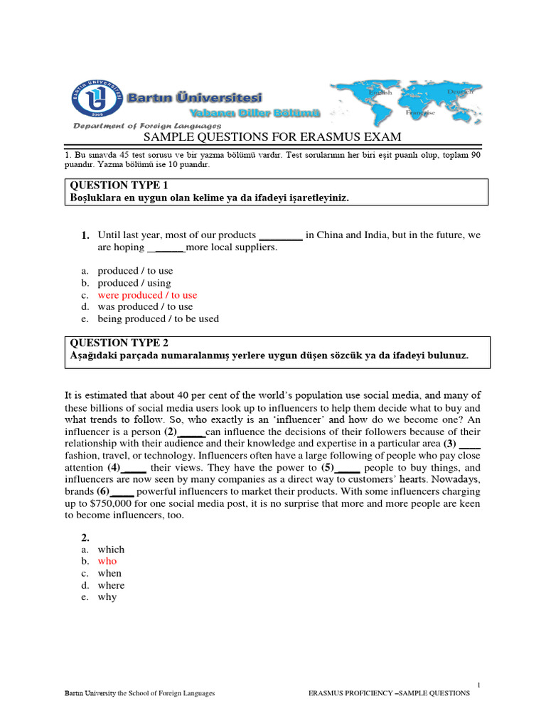 Erasmus Sample Questions | PDF | Chocolate | Cocoa Bean