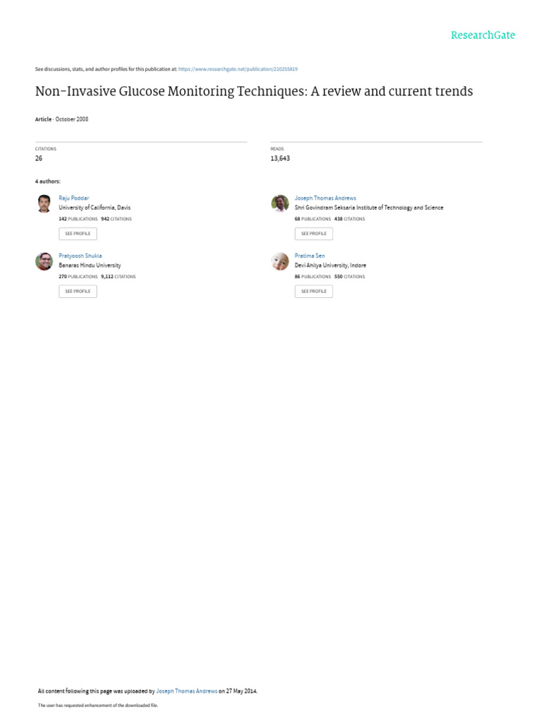 Non-Invasive Glucose Monitoring Techniques A Revie | PDF | Raman Spectroscopy | Absorption ...