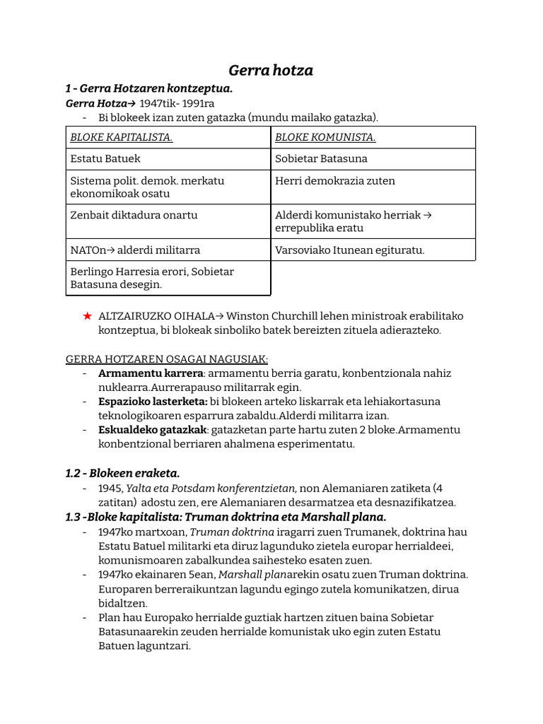 Gerra Hotza - Laburpena | PDF