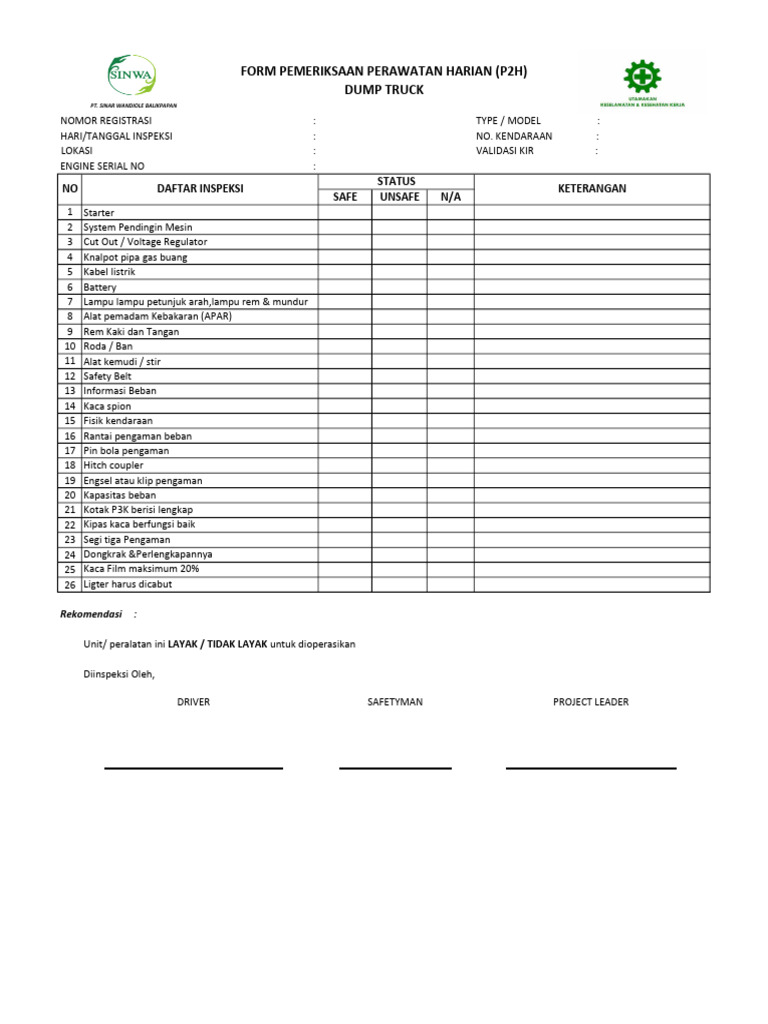 CHECKLIST INSPEKSI | PDF