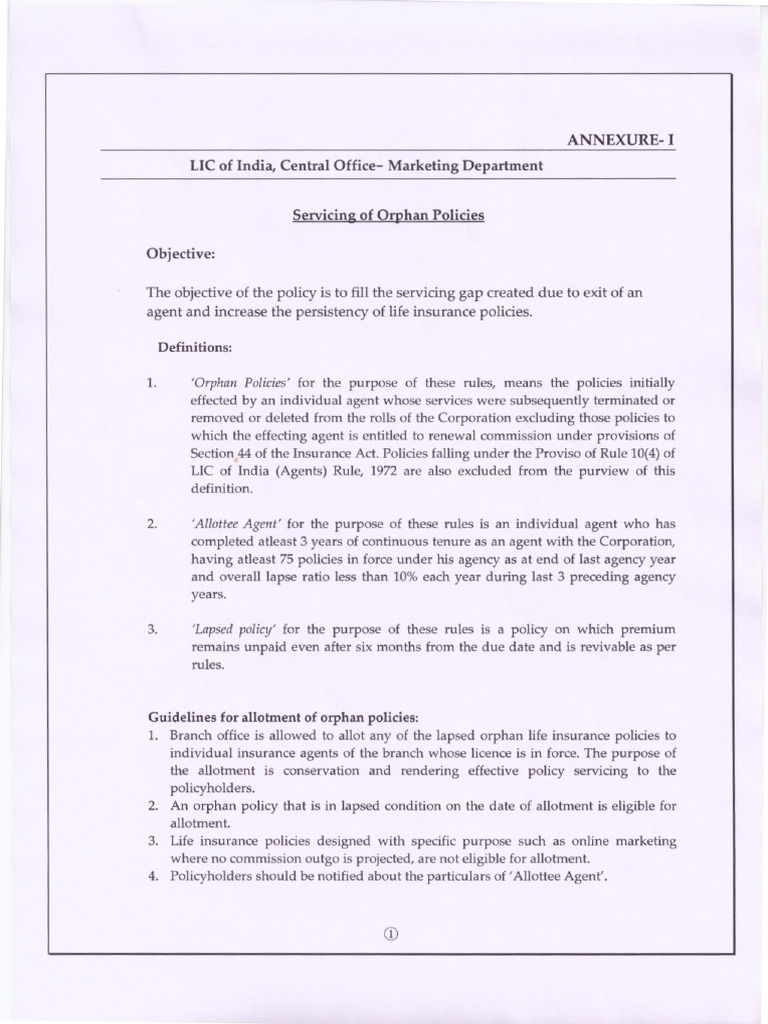 Servicing of Orphan Policies | PDF