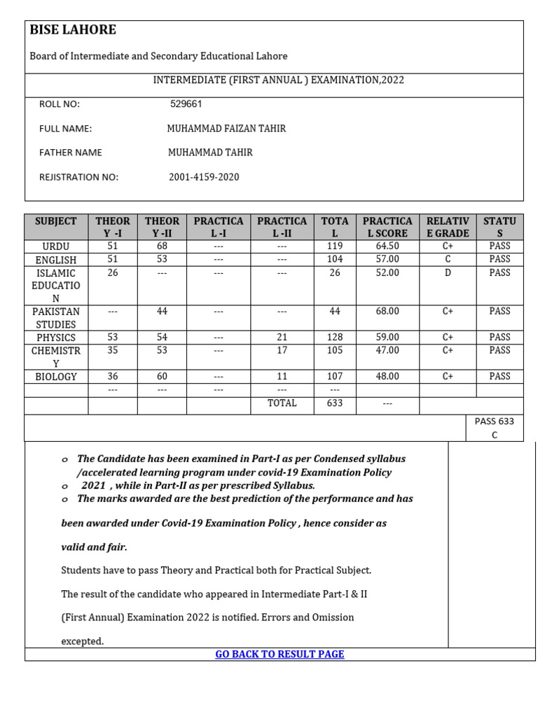 Faizan Tahir Result 2 | PDF Faizan Tahir Result 2 | PDF