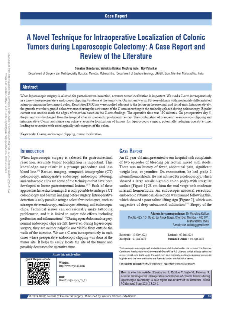 a_novel_technique_for_intraoperative_localization.5 | PDF | Colonoscopy | Colorectal Cancer