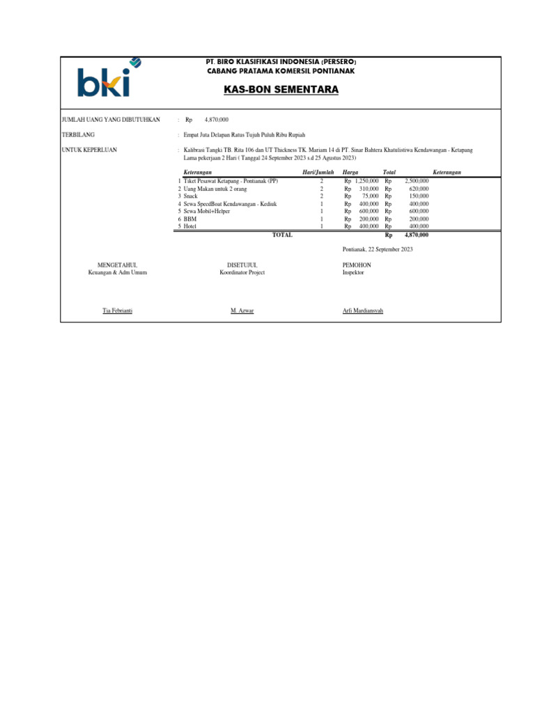 Form Kasbon - Arfi (KTP-PTK) | PDF