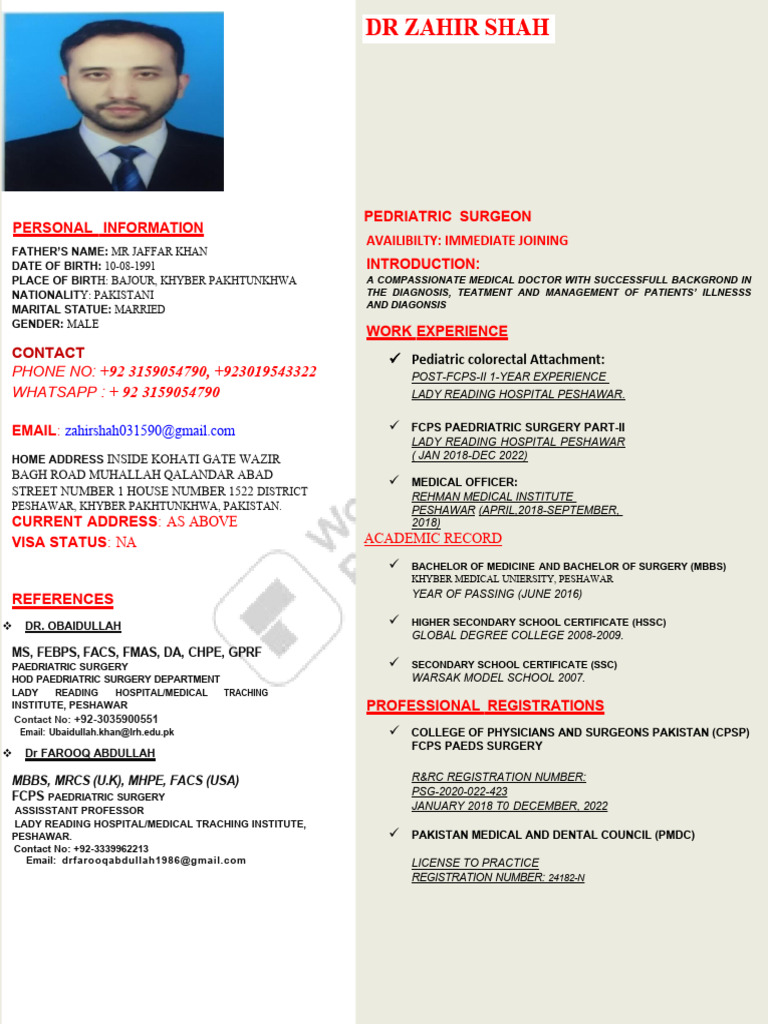 DR Zahri Shah Updated CV | PDF | Patient | Physician
