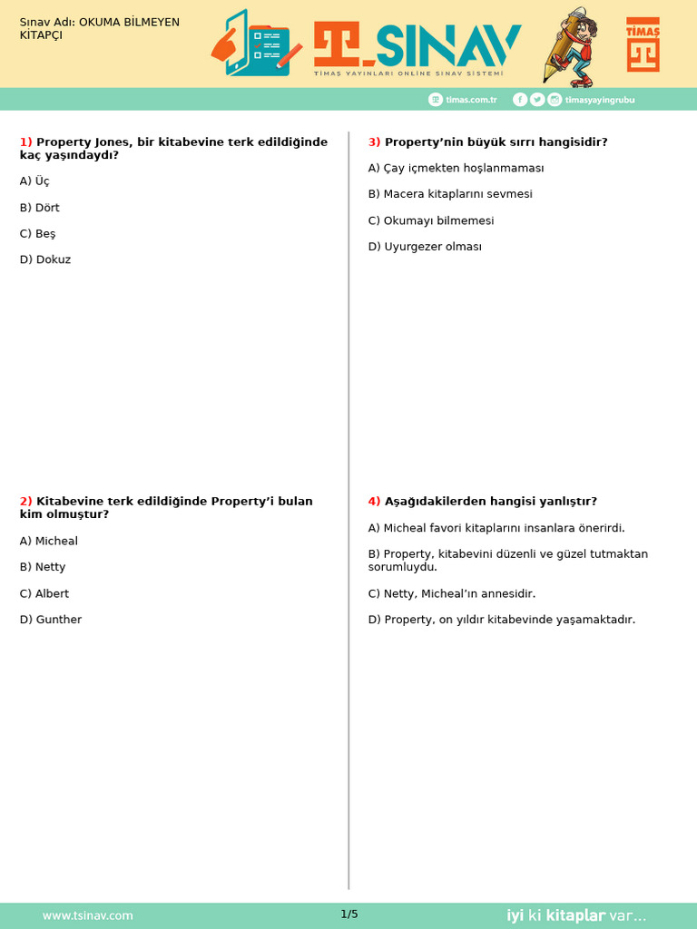 Okuma Bilmeyen Kitapci Kitabi Sinav Sorulari | PDF