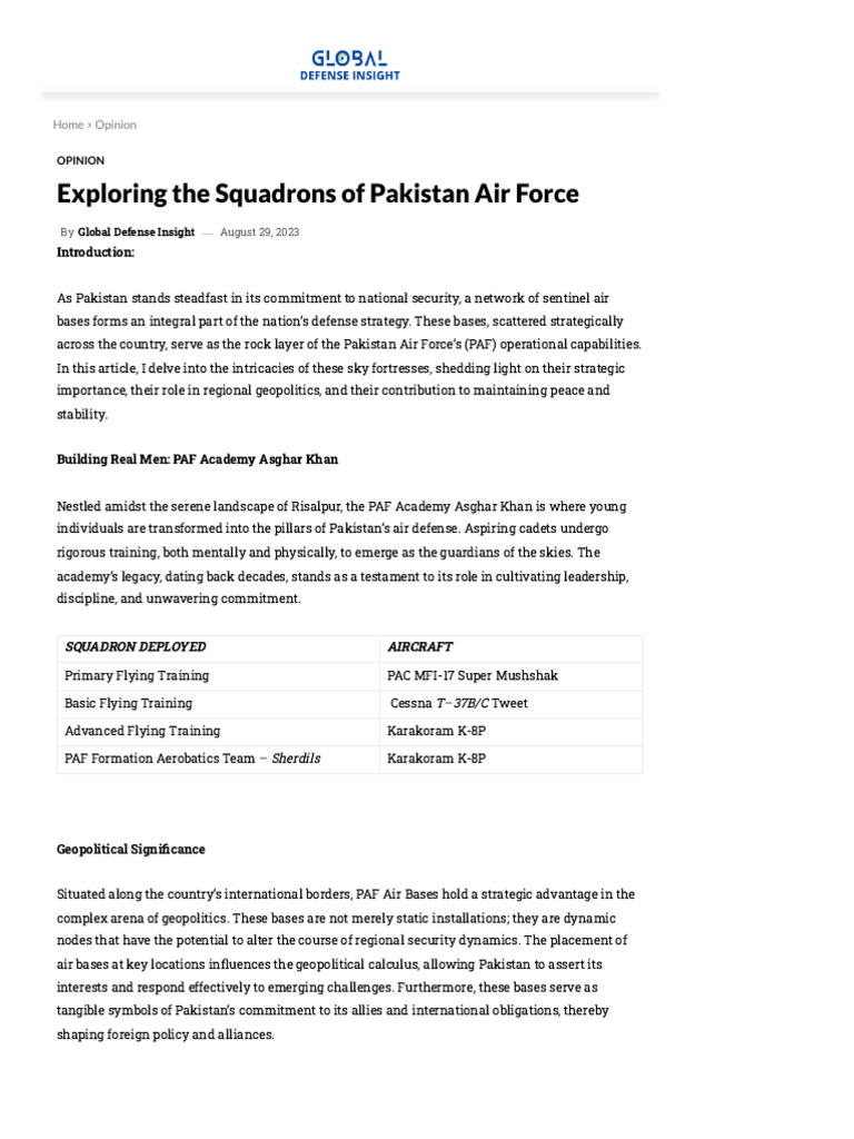 Exploring The Squadrons of Pakistan Air Force - Global Defense Insight | PDF | Aviation | Aircraft