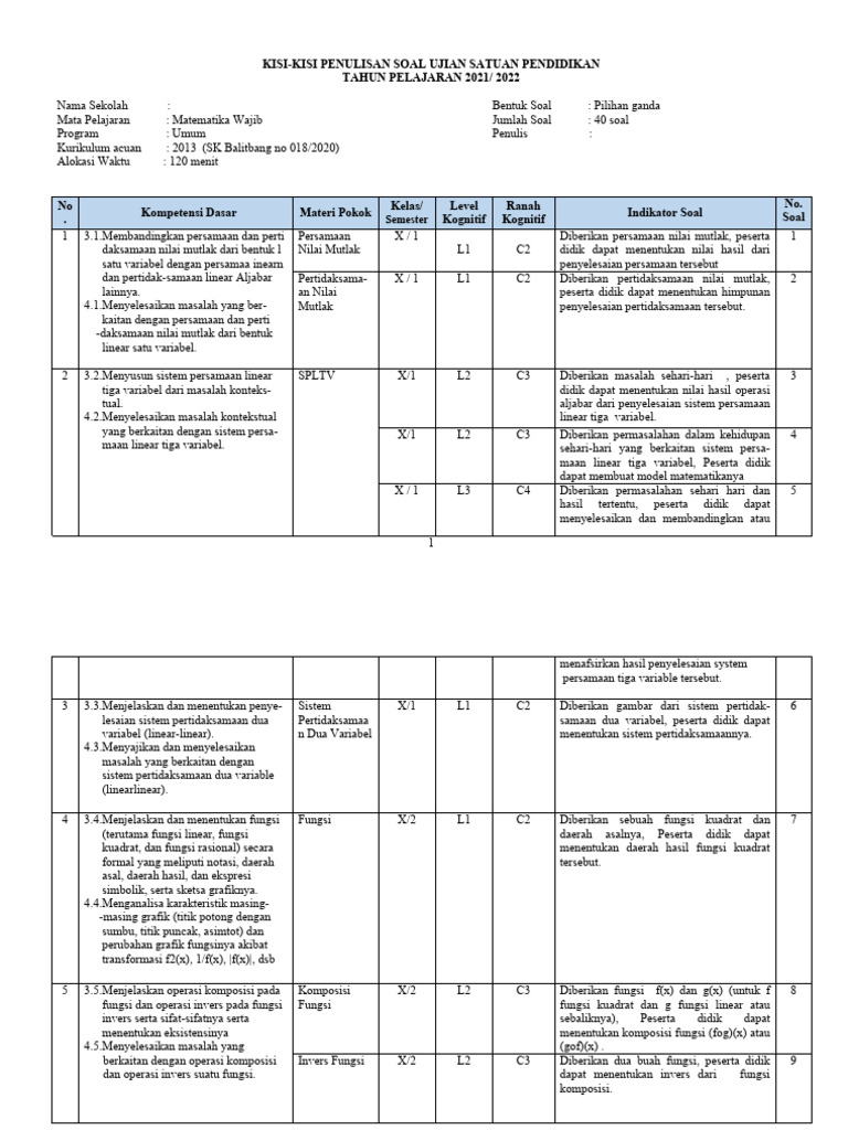 Kisi Kisi MTK Umum | PDF