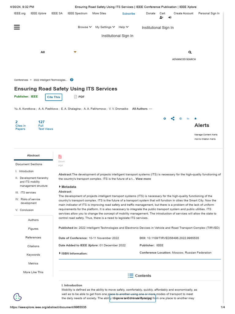 Ensuring Road Safety Using ITS Services - IEEE Conference Publication ...