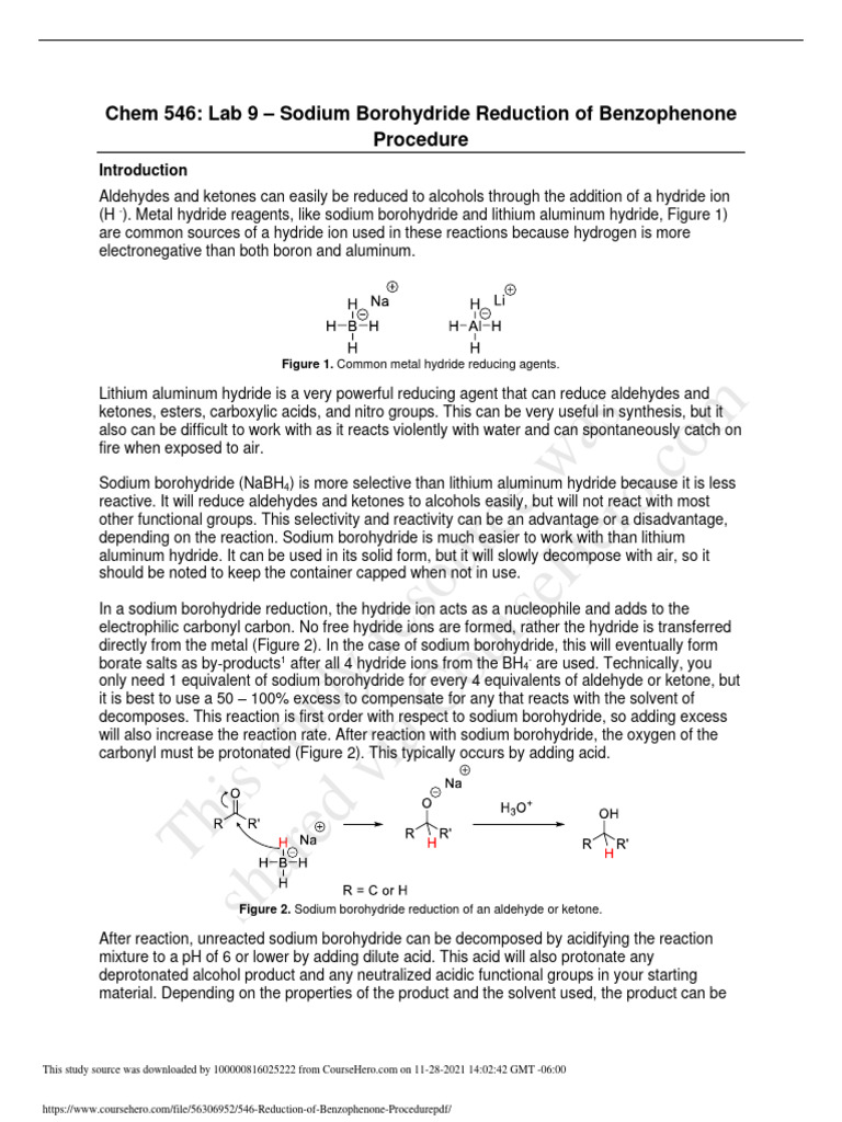 546 Reduction of Benzophenone Procedure PDF | PDF | Aldehyde | Chemical ...