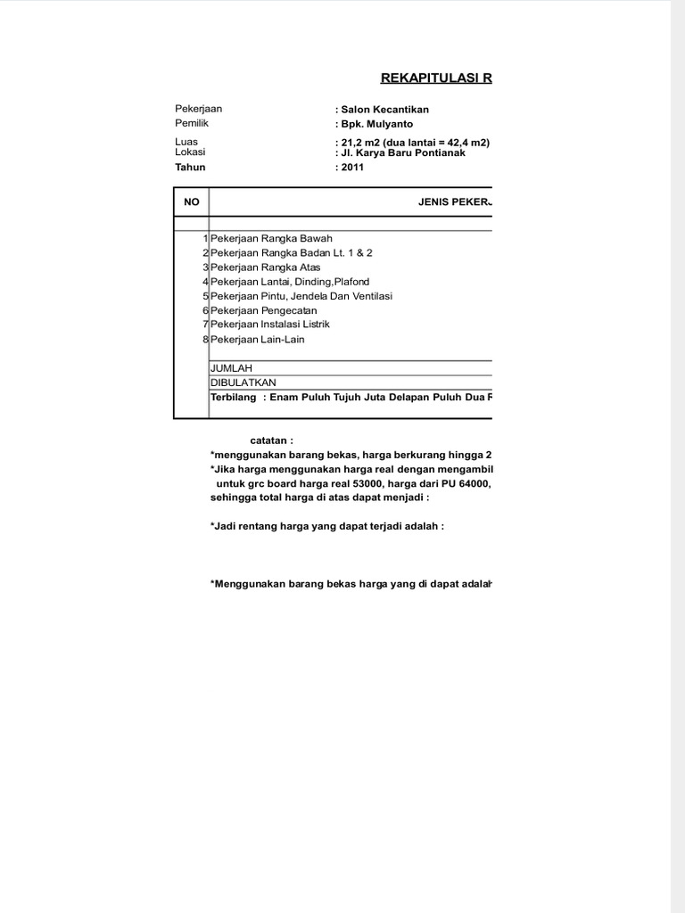 Dokumen.tips Contoh Rab Salon | PDF